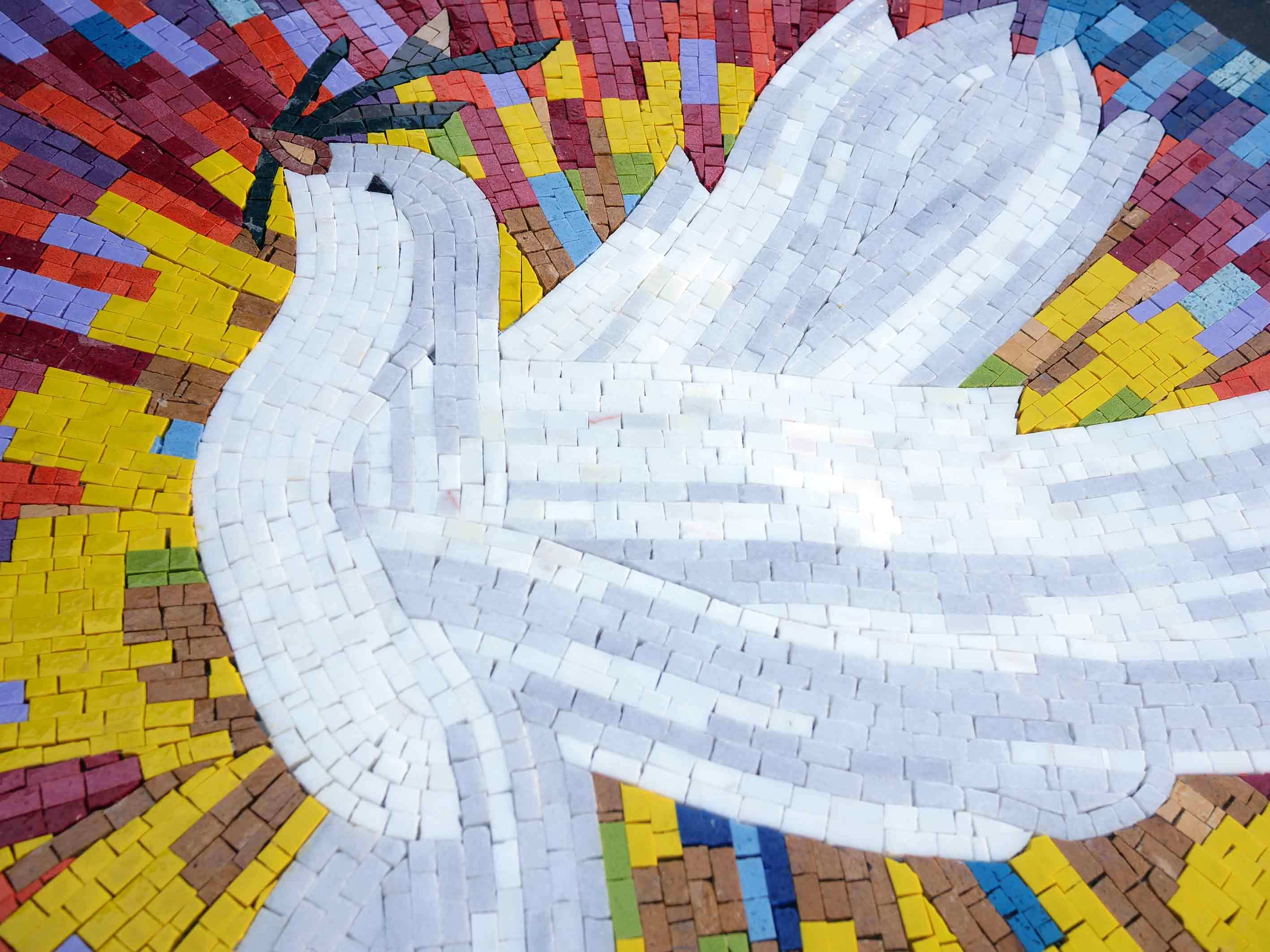 White Dove Olive Branch Mosaic Tile Art | Birds And Butterflies | Mozaico