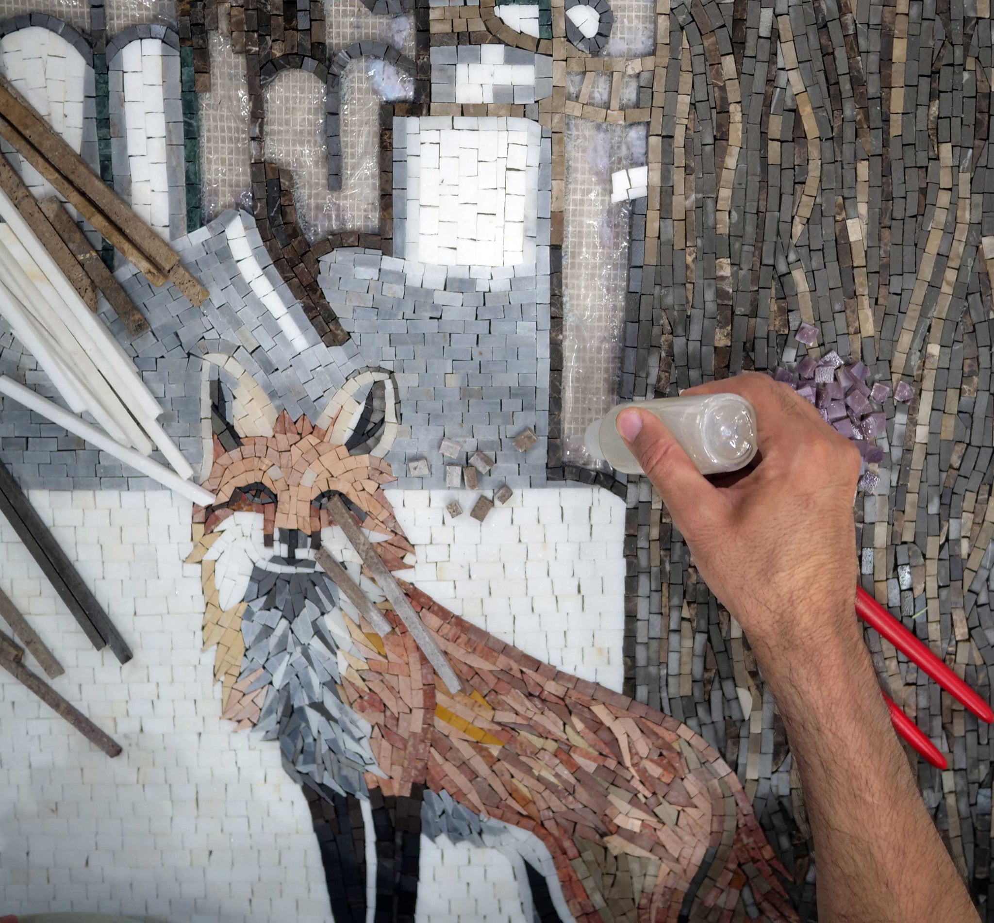 Fox Marble Mosaic Art Mural | Artistic Animal Design – Mozaico