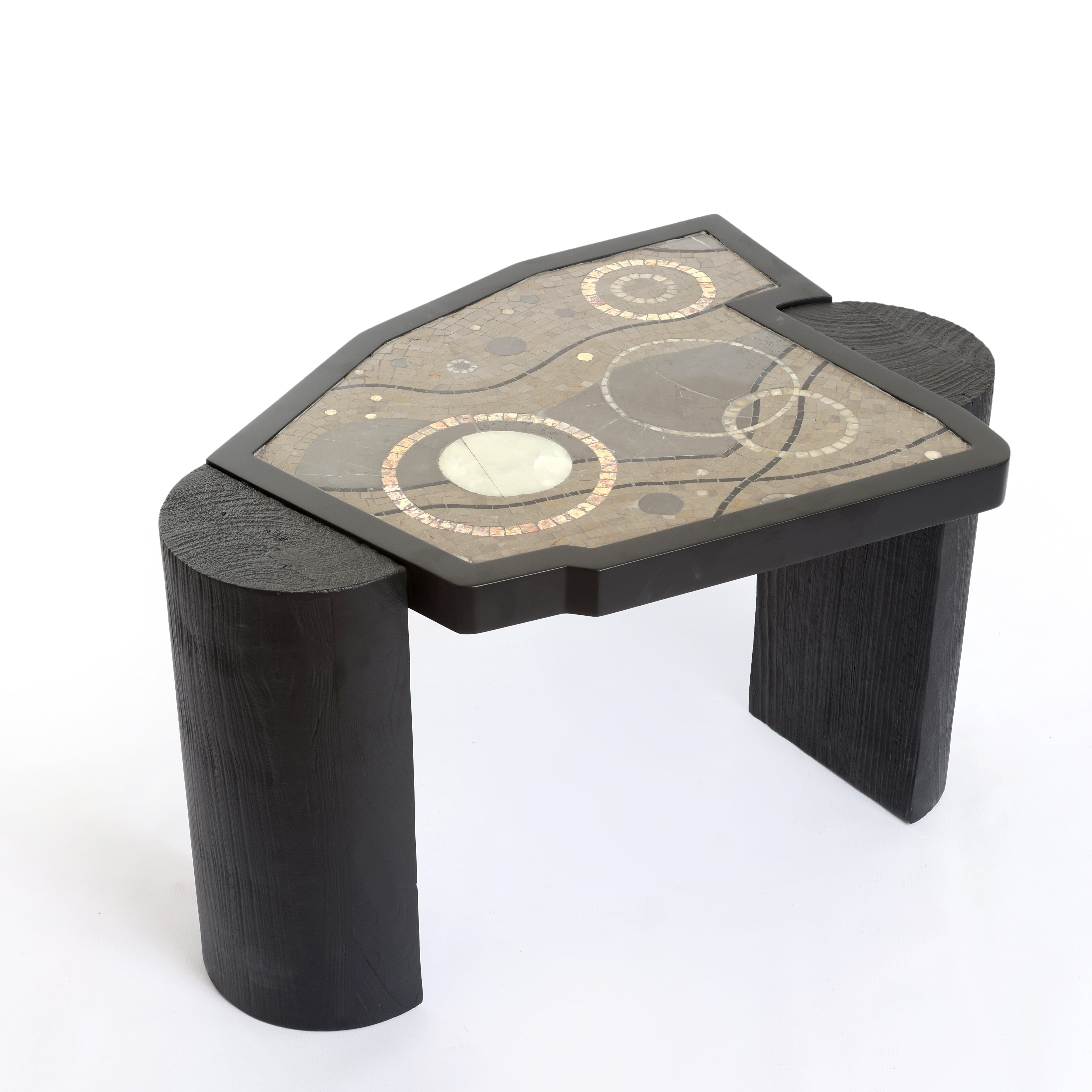 Artisan Mosaic Inlay Side Table - Matte Black Finish | Side Tables ...