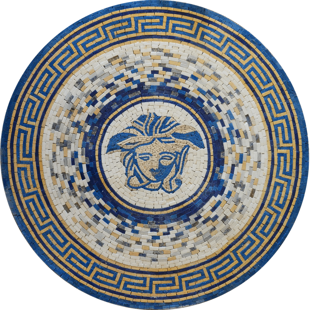 Handmade Stone Medallion - Medusa Blue | Ancient Mythology | Mozaico