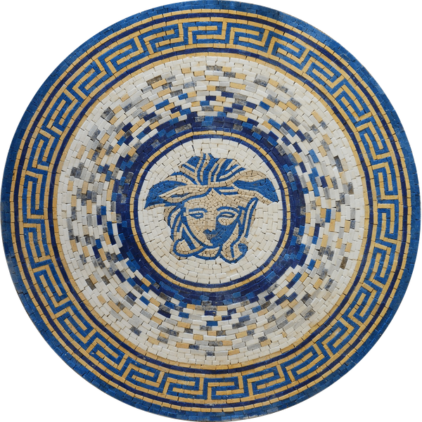 Handmade Stone Medallion - Medusa Blue | Ancient Mythology | Mozaico