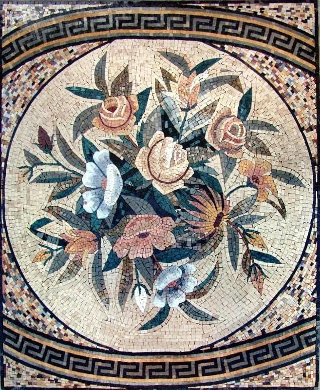Medallion Mosaic Art - Roses Arrangement | Flowers And Trees | Mozaico