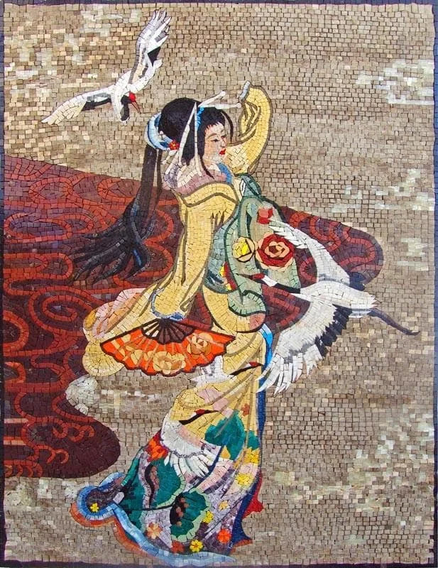 Geisha Marble Mosaic Mural | Mozaico