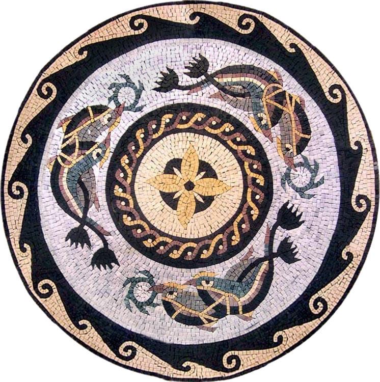 Mosaic Medallions - Dolphins Wheels | Marine Life&Nautical | Mozaico