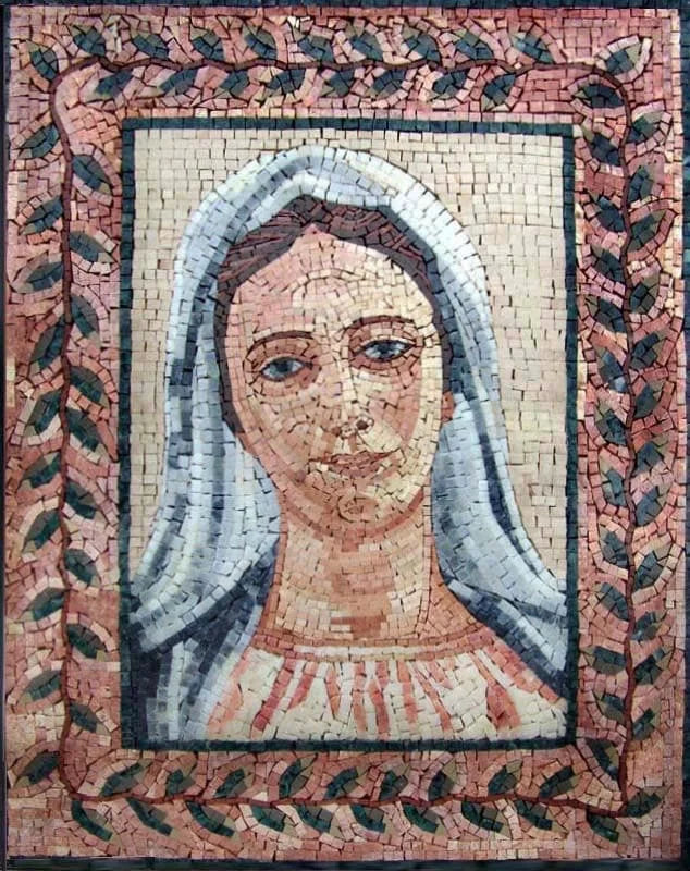 Virgin Mary Portrait Marble Frame Mosaic | Religious | Mozaico