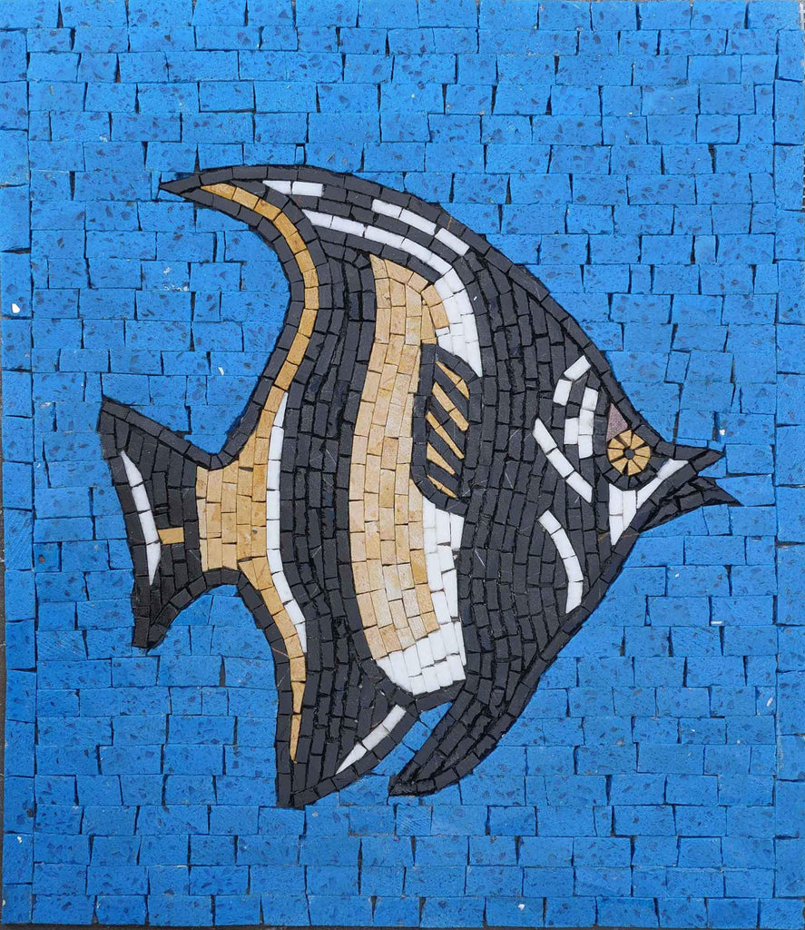 Black and Yellow Angel Fish - Mosaic Art | Marine Life&Nautical | Mozaico