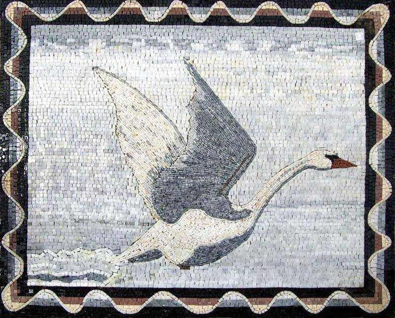 Mosaic Art - Flying White Swan | Birds And Butterflies | Mozaico