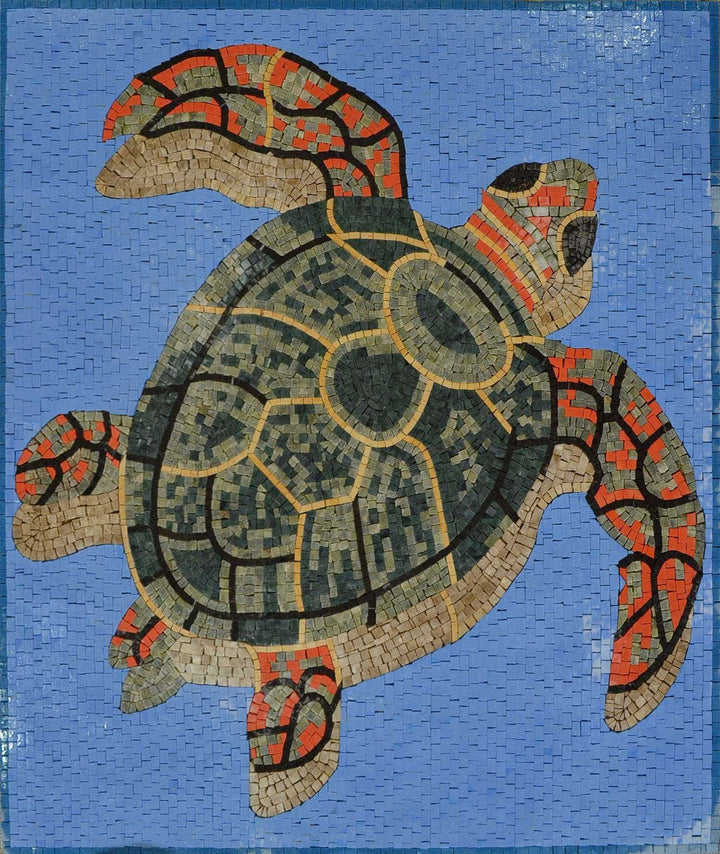 Swimming Sea Turtle Marble Mosaic | Marine Life&Nautical | Mozaico