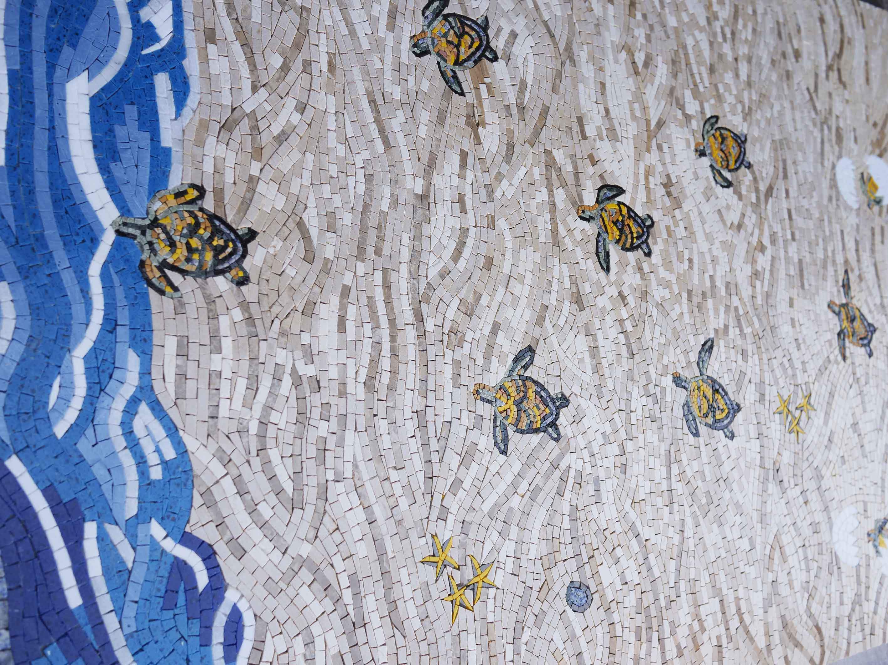 Sea Turtles Hatching Mosaic | Marine Art Decor – Mozaico