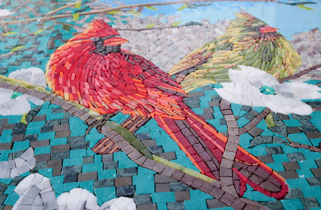 Mosaic Art of Green & Red Birds
