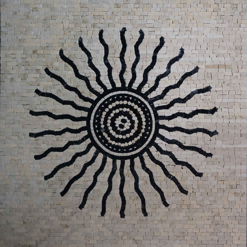 Monochromatic Sun Celestial Mosaic Artwork | Celestial | Mozaico