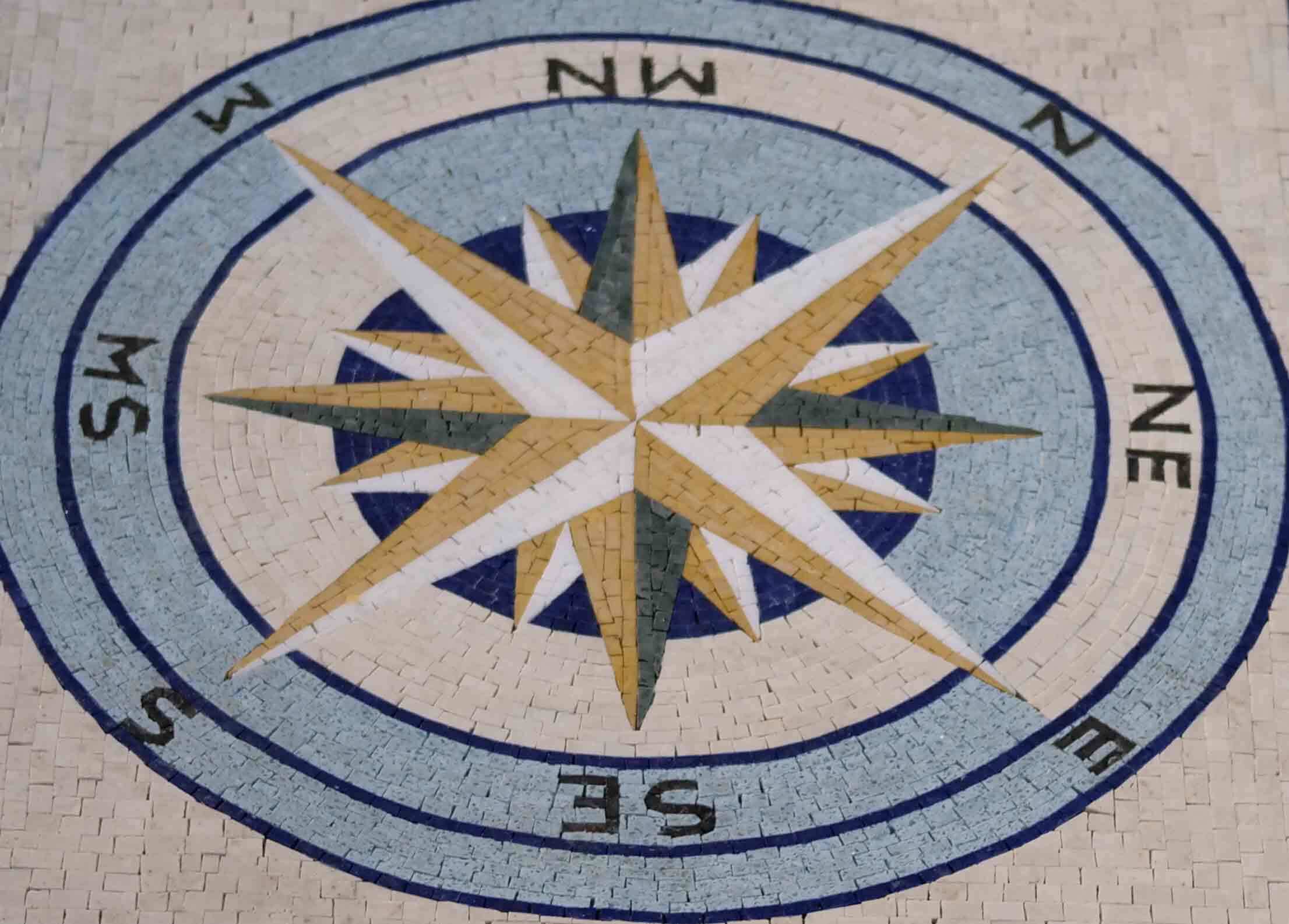 Marble Mosaic Compass Wall Art - Mozaico