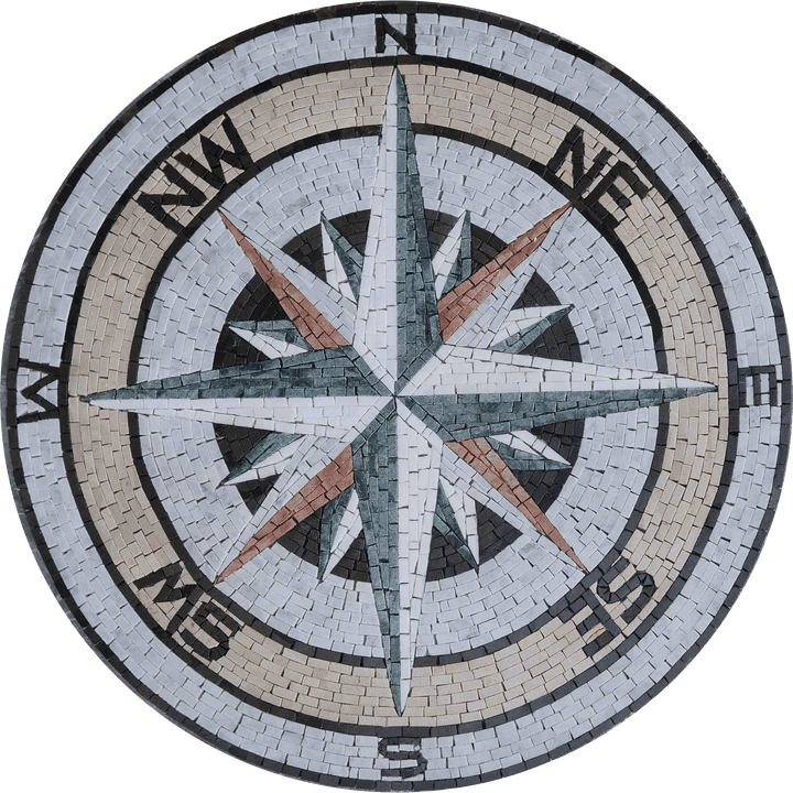 Nautical Compass Mosaic Marble Decor