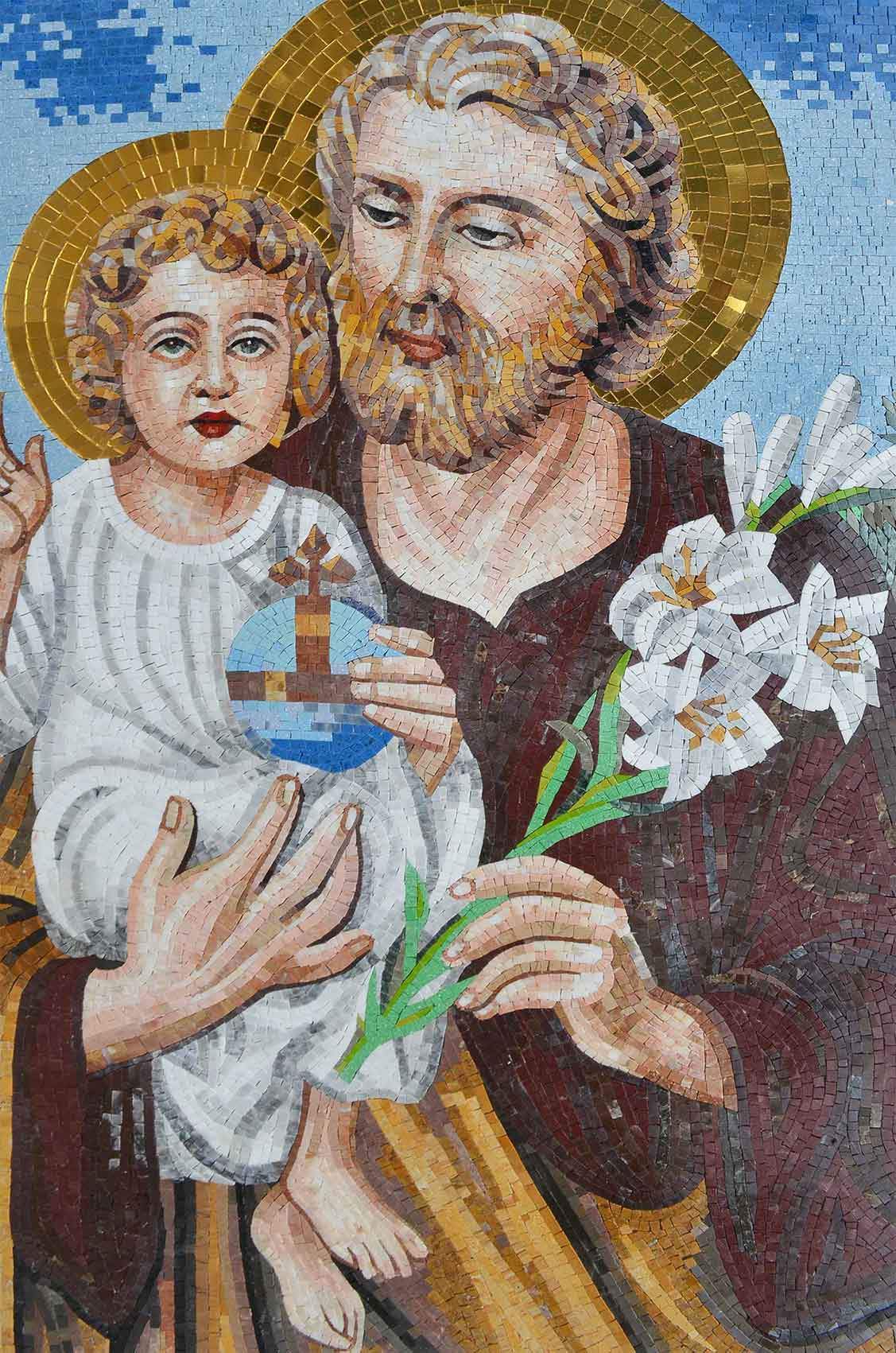 Saint Joseph and Jesus Mosaic Art Mural | Religious | Mozaico