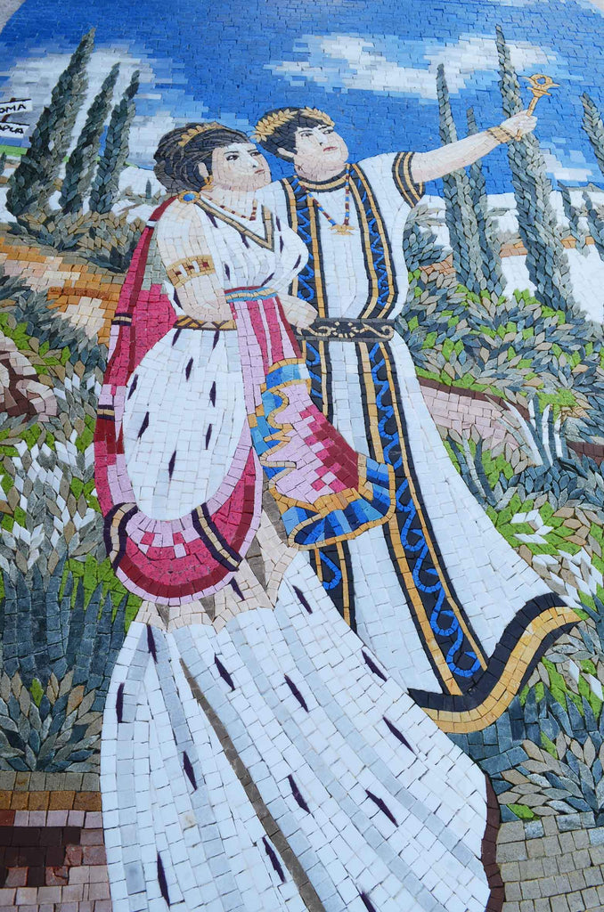 Greek Couple Strolling By - Mosaic Wall Art | Human Figures | Mozaico