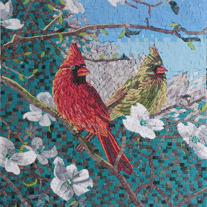 Mosaic Art of Green & Red Birds