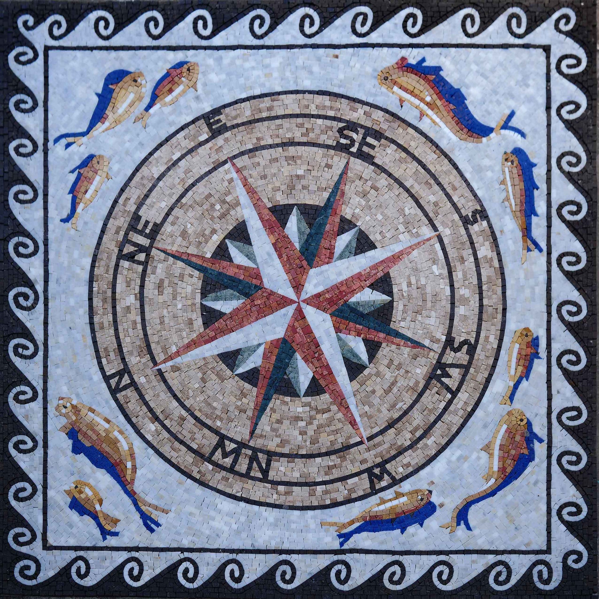 Nautical Mosaic - Fish & Compass | Marine Life&Nautical | Mozaico